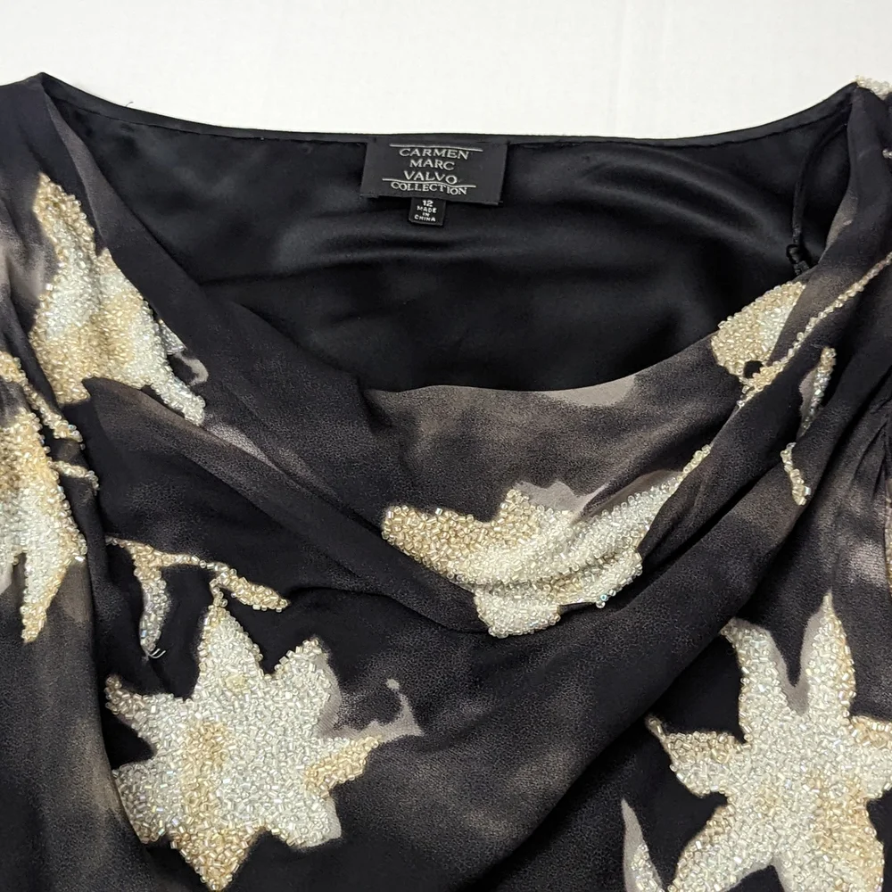 Carmen Marc Valvo | Tops | Carmen Marc Valvo Black Top Texture Bead ...